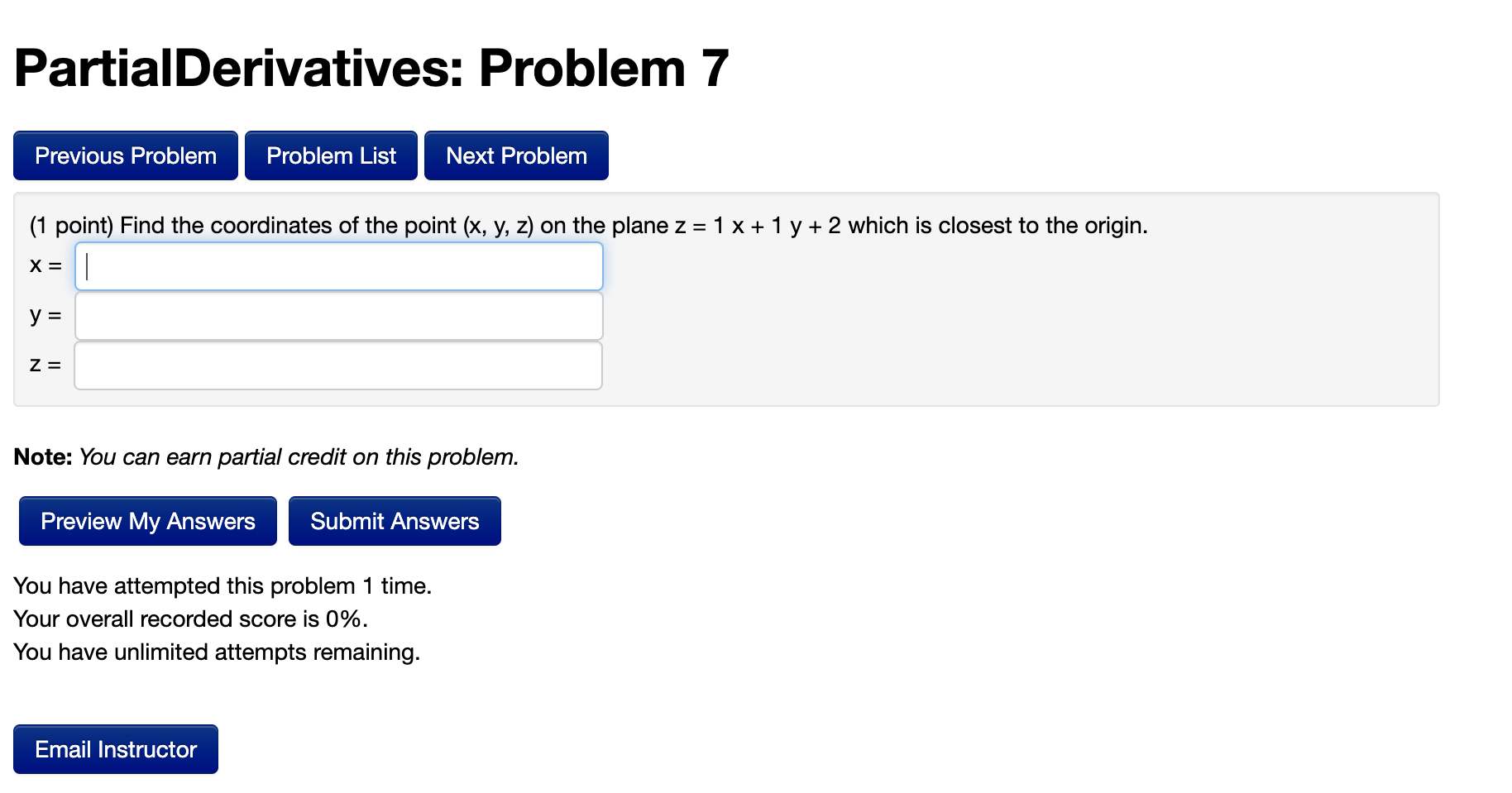 Solved Partialderivatives Problem 7 1 Point Find The 