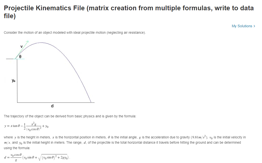 Solved Projectile Kinematics File (matrix creation from | Chegg.com