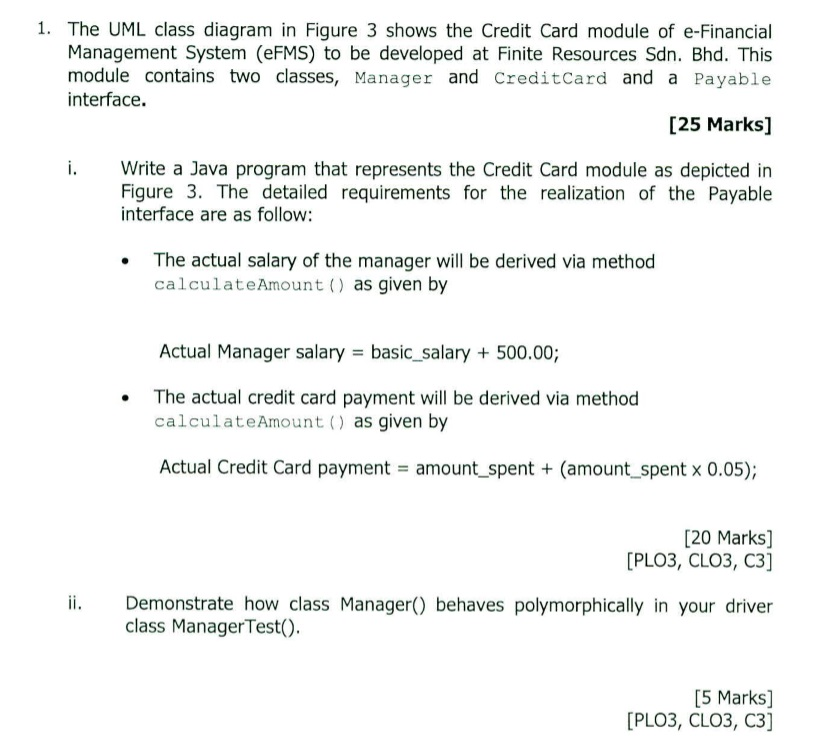 Solved 1. The UML class diagram in Figure 3 shows the Credit | Chegg.com
