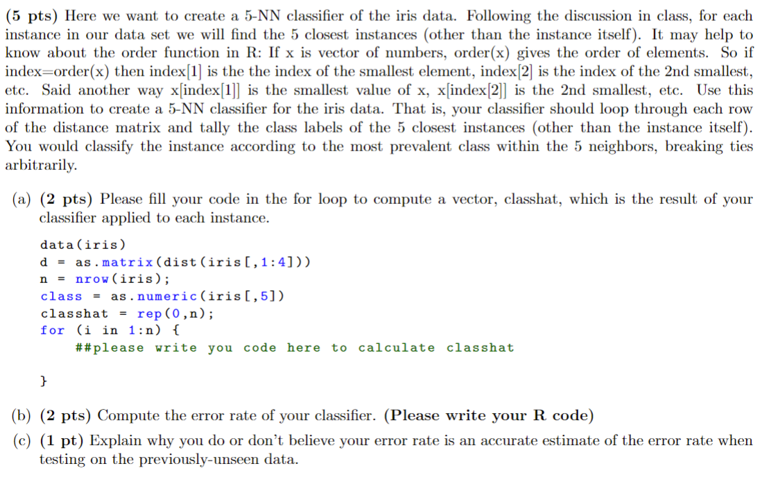Solved (5 pts) Here we want to create a 5-NN classifier of | Chegg.com