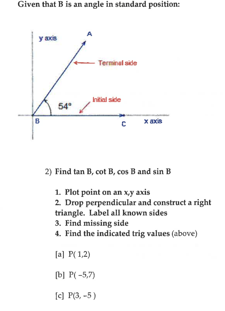 Given that B is an angle in standard position: y axis | Chegg.com
