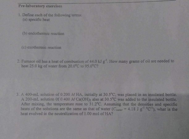 Solved Pre-laboratory exercises 1. Define each of the | Chegg.com