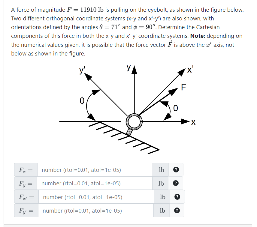 Solved A force of magnitude F=11910lb is pulling on the | Chegg.com