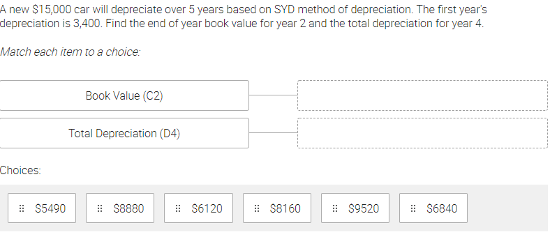 Solved A new $15,000 car will depreciate over 5 years based | Chegg.com