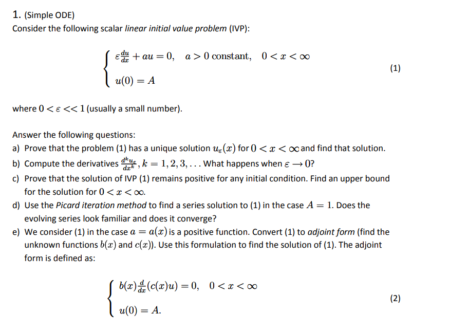 Solved 1. (Simple ODE) Consider the following scalar linear | Chegg.com