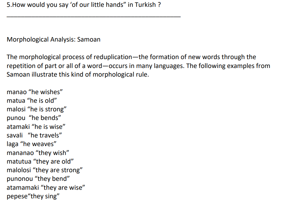 5. How would you say 'of our little hands" in Turkish | Chegg.com