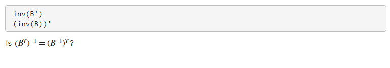 Solved % create matrix B B= inv(B) \% create matrix B B= | Chegg.com