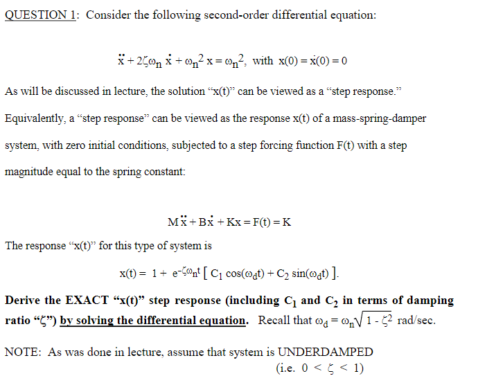 Solved QUESTION 1: Consider the following second-order | Chegg.com