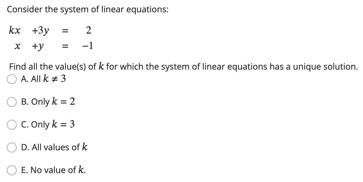 Solved Consider the system of linear equations: | Chegg.com