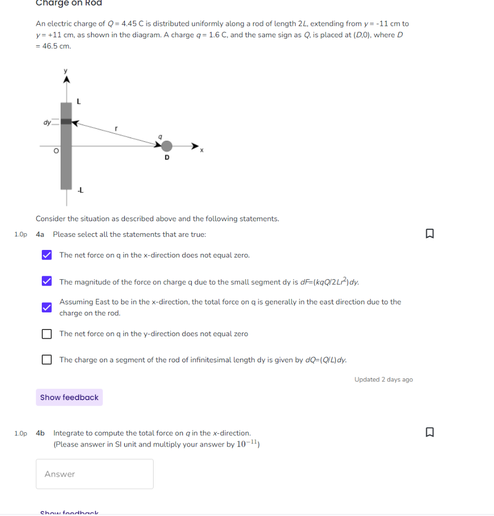 Solved An electric charge of Q=4.45C is distributed | Chegg.com