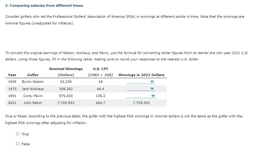 Solved 3. Comparing salaries from different times Consider | Chegg.com