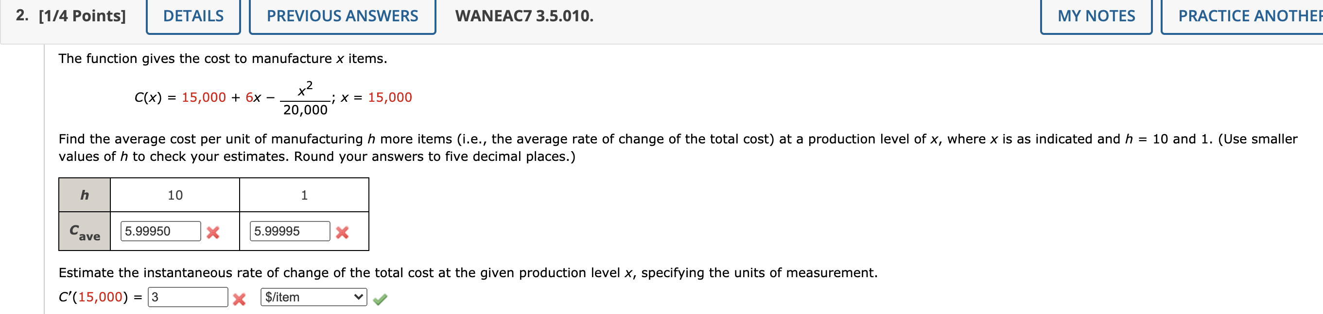 Solved 2. [1/4 Points] DETAILS PREVIOUS ANSWERS WANEAC7 | Chegg.com