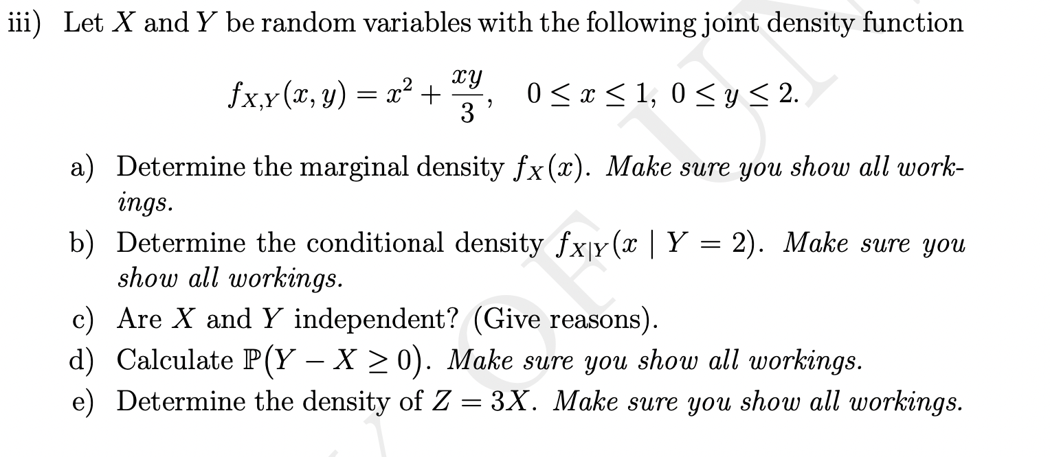 Solved Let \\( X \\) and \\( Y \\) be random variables with | Chegg.com