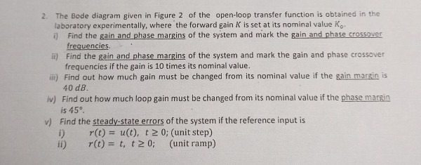 Solved 2 The Bode diagram given in Figure 2 of the open-loop | Chegg.com