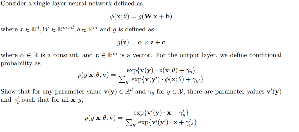 Consider a single layer neural network defined as | Chegg.com