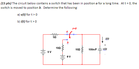 Solved (15 pts) The circuit below contains a switch that has | Chegg.com