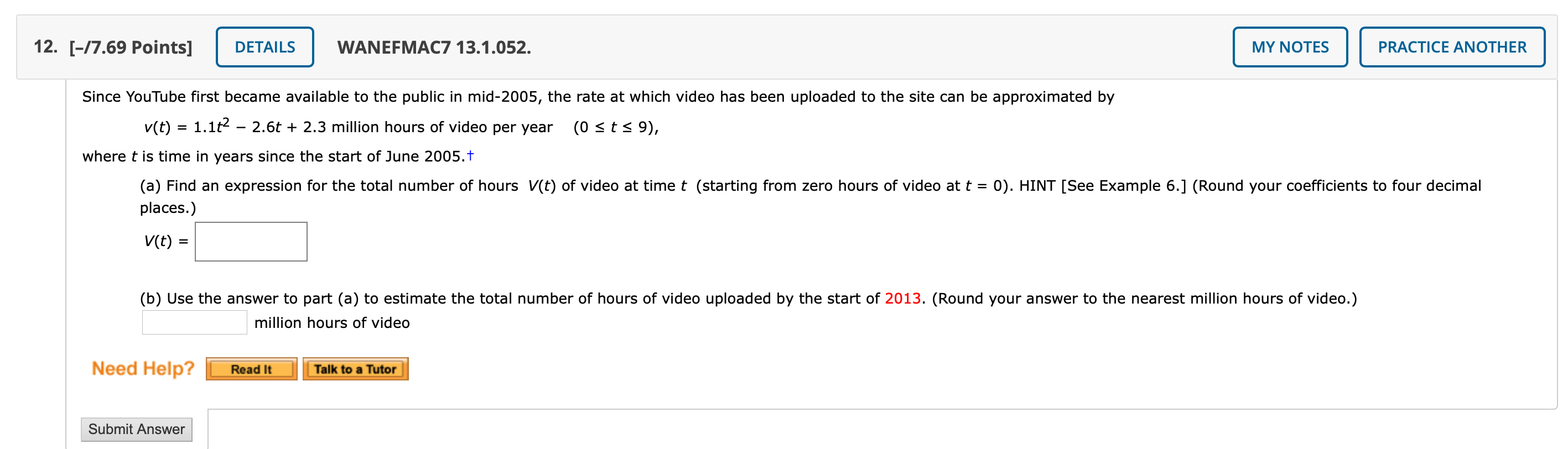 Solved 12. [-17.69 Points] DETAILS WANEFMAC7 13.1.052. MY | Chegg.com