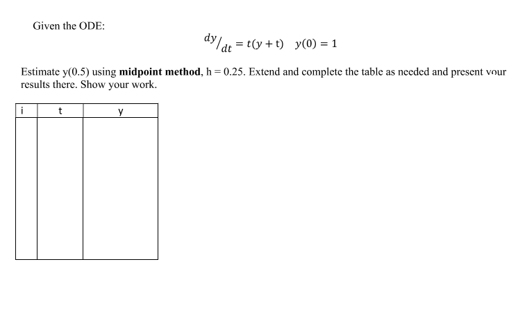 Solved Given the ODE: i Estimate y(0.5) using midpoint | Chegg.com