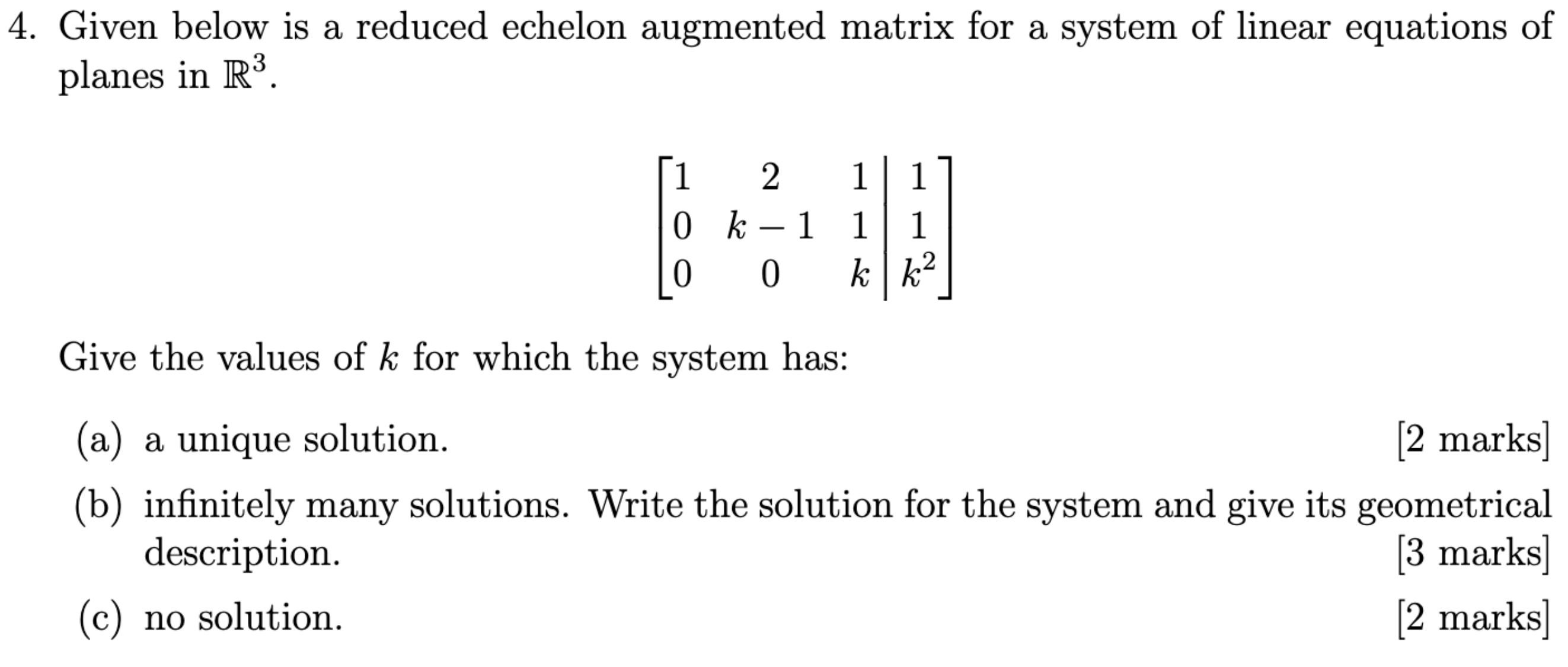 Given below is a reduced echelon augmented matrix for | Chegg.com