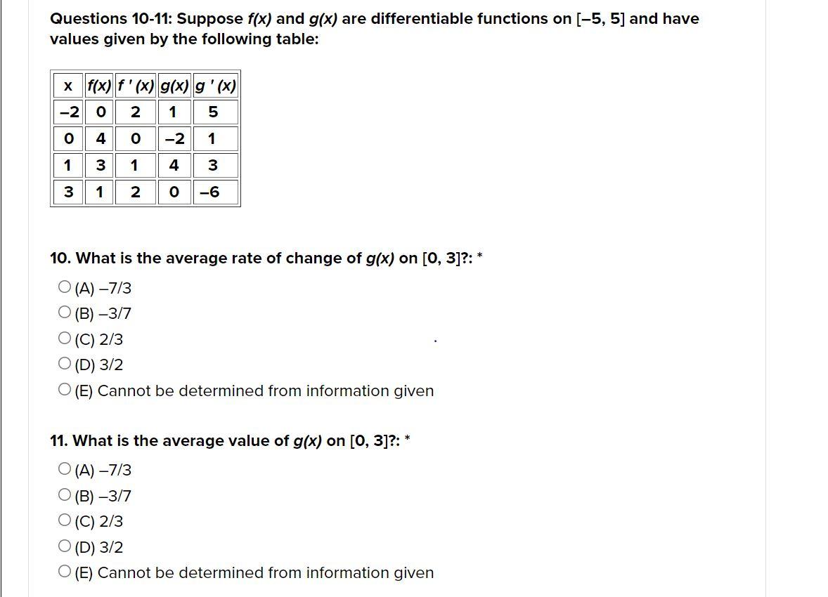 Solved Questions 10-11: Suppose f(x) and g(x) are | Chegg.com