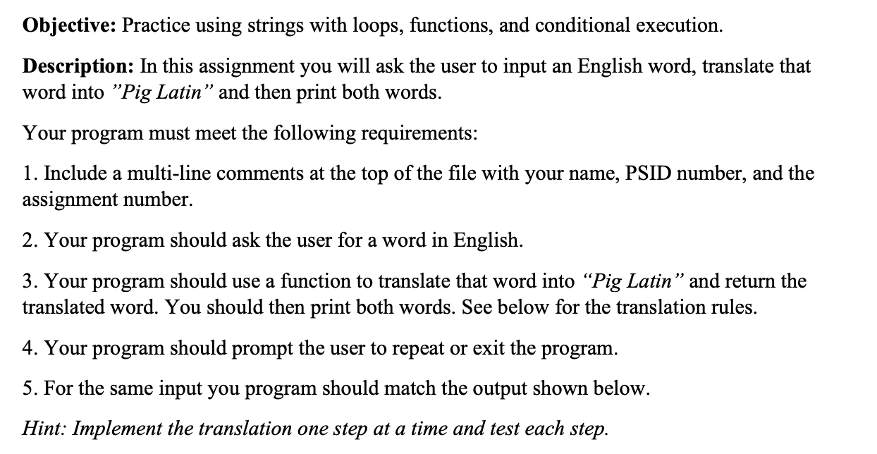 Solved Objective: Practice using strings with loops, | Chegg.com