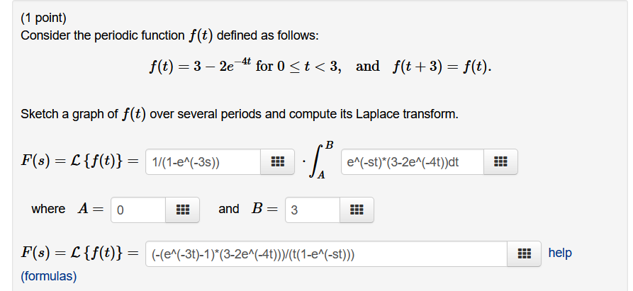 Solved (1 point) Consider the periodic function f(t) defined | Chegg.com