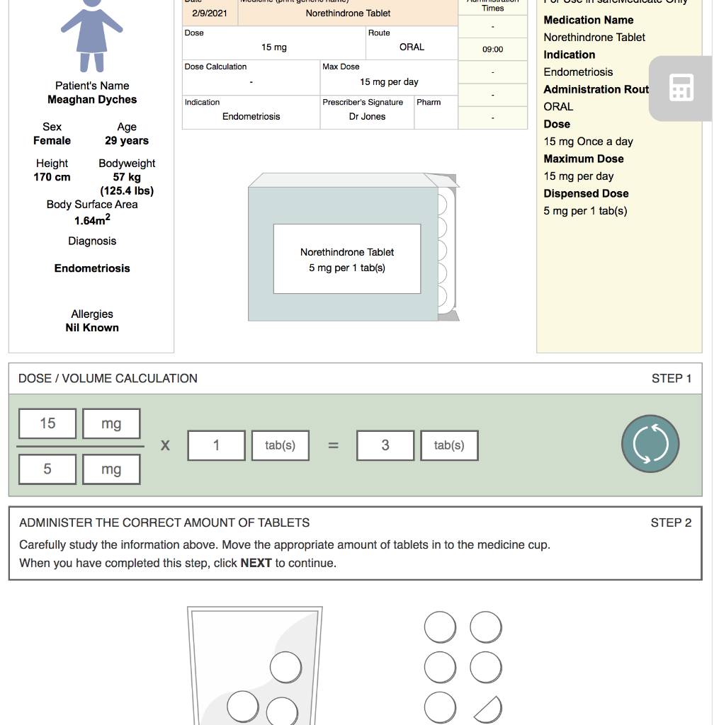 Solved Times 2/9/2021 Norethindrone Tablet Dose Route 15 mg | Chegg.com