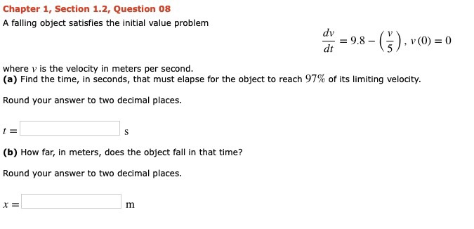 Solved Chapter 1, Section 1.2, Question 08 A falling object | Chegg.com