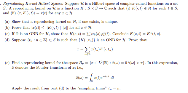 Solved Reproducing Kernel Hilbert Spaces Suppose H ﻿is A