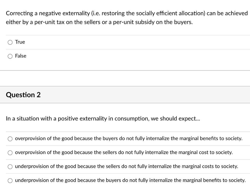 Solved Correcting a negative externality (i.e. restoring the | Chegg.com