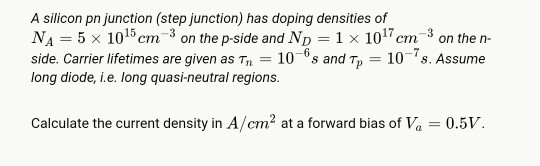 Solved A silicon pn junction (step junction) has doping | Chegg.com