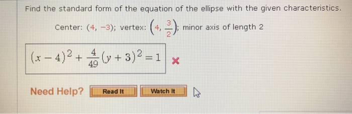 Solved Find the standard form of the equation of the ellipse | Chegg.com