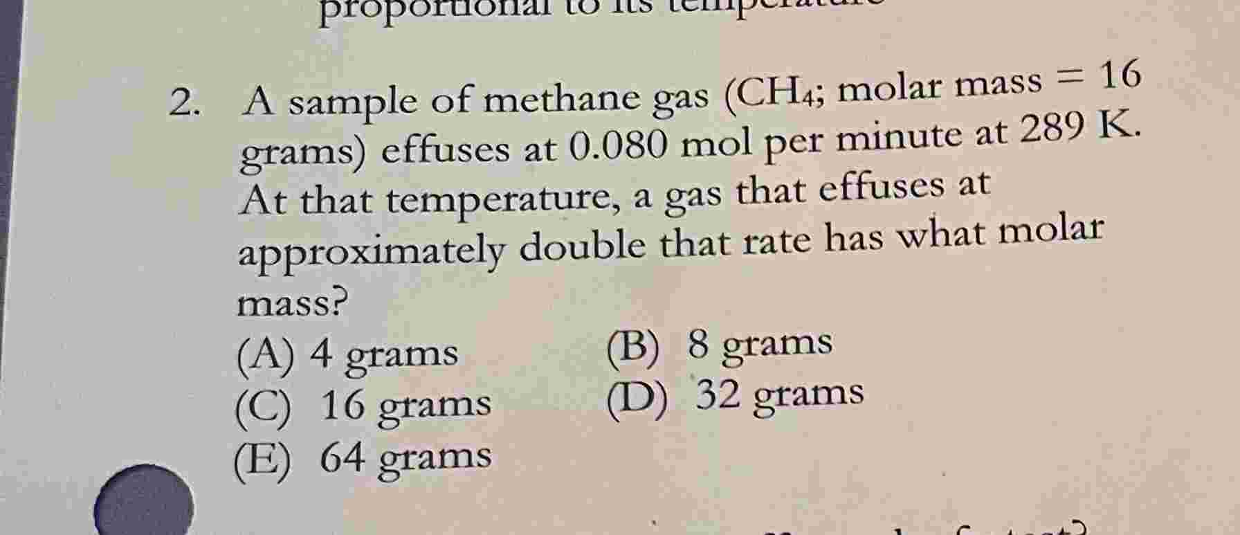 Solved A sample of ﻿methane gas molar mass =16grams | Chegg.com