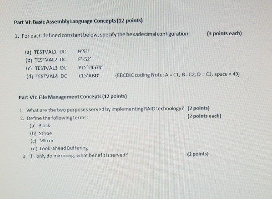 Solved Part VI: Basic Assembly Language Concepts (12 points) | Chegg.com