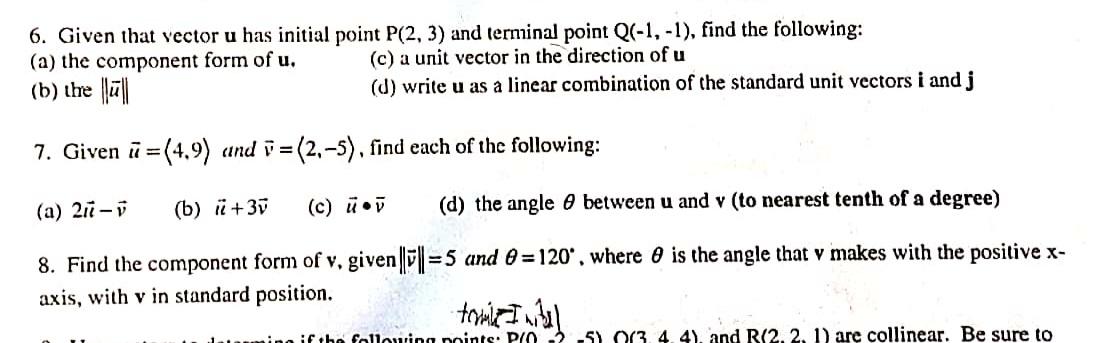 Solved 6. Given that vector u has initial point P(2, 3) and | Chegg.com
