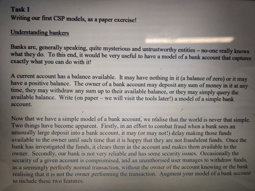 Solved Task 1 Writing our first CSP models, as a paper | Chegg.com