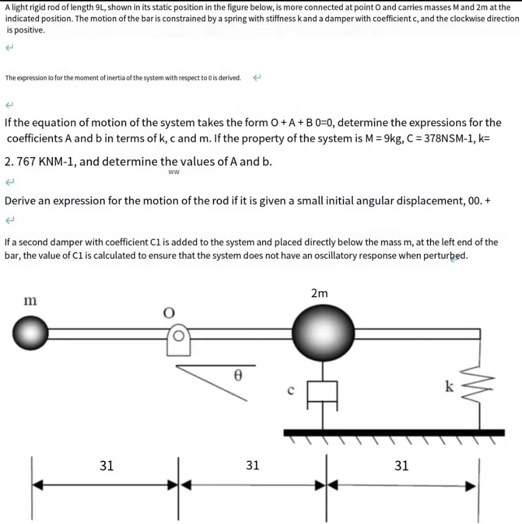 Solved A light rigid rod of length 9 L, shown in its static | Chegg.com