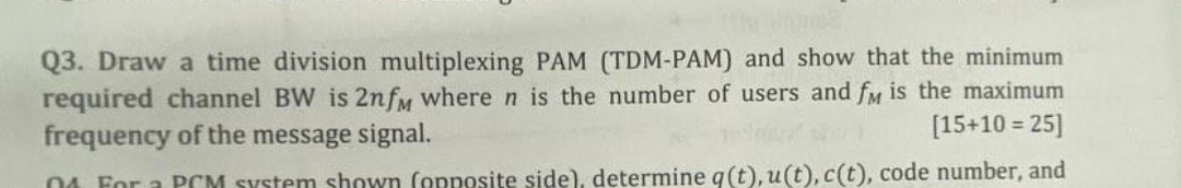 Q3. Draw a time division multiplexing PAM (TDM-PAM) | Chegg.com