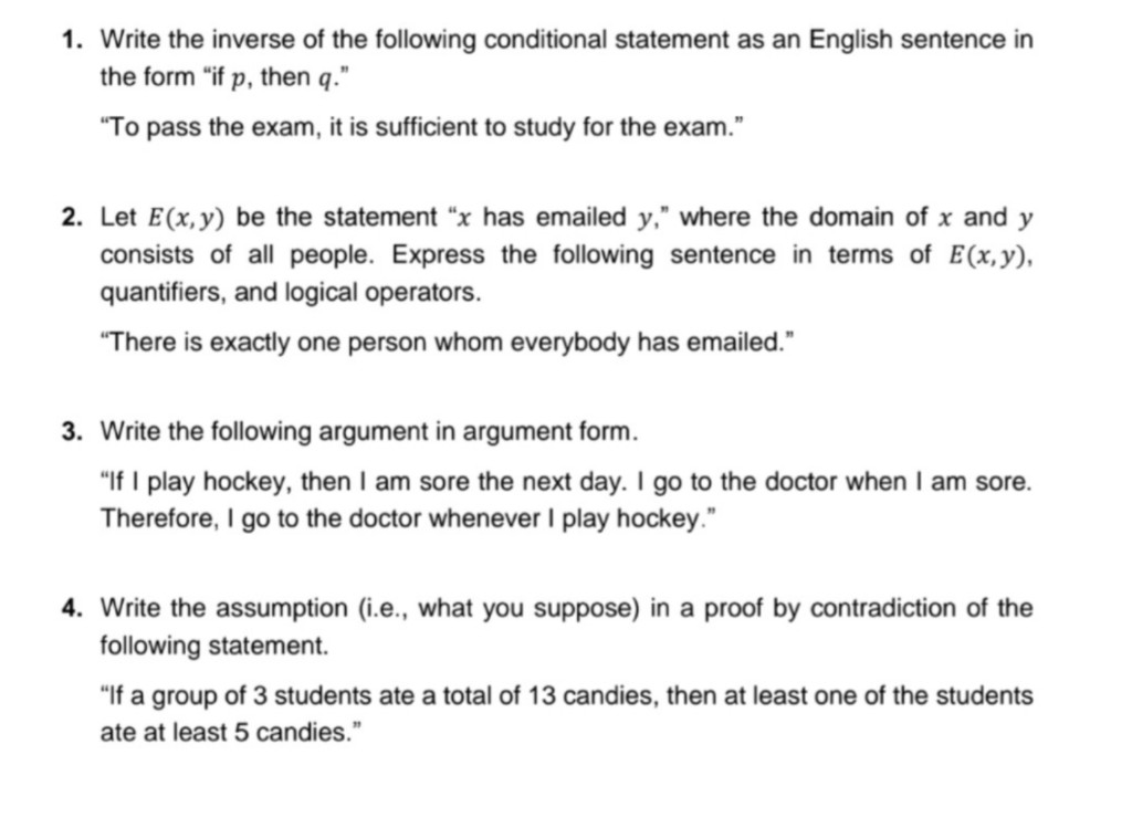 Solved 1 Write The Inverse Of The Following Conditional