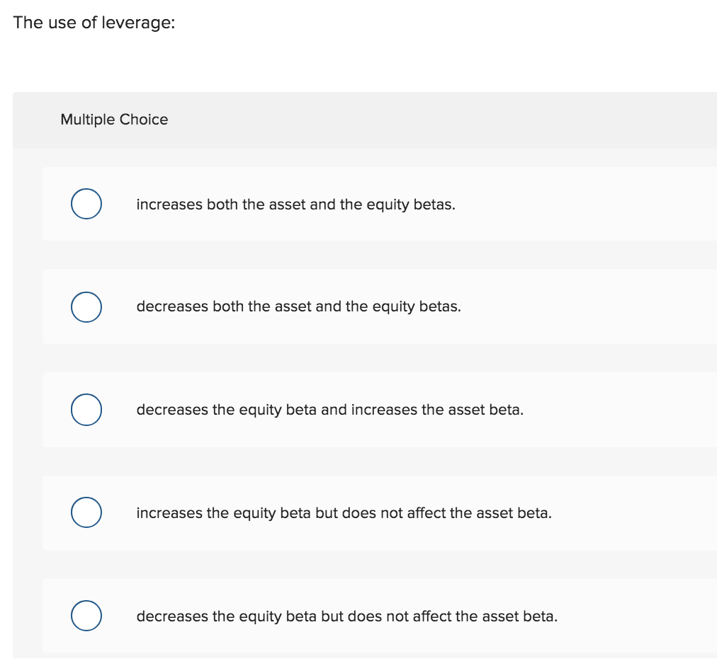 Solved The use of leverage: Multiple Choice increases both | Chegg.com