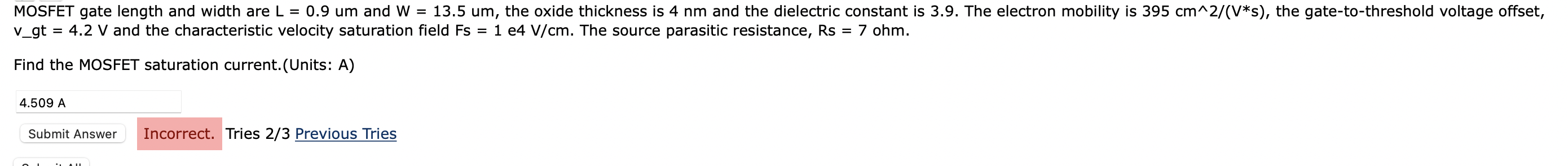 Solved v−gt=4.2 V and the characteristic velocity saturation | Chegg.com