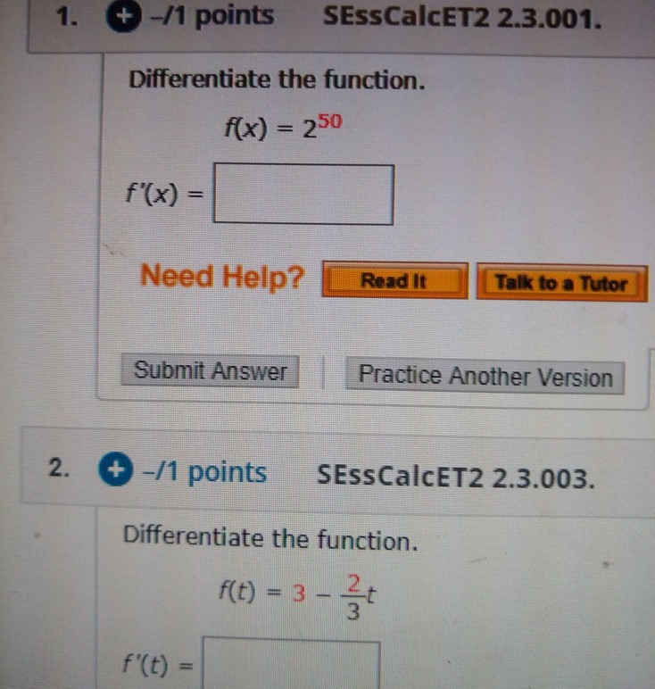 Solved #1 and 2 - differentiate the function f'(x) = | Chegg.com