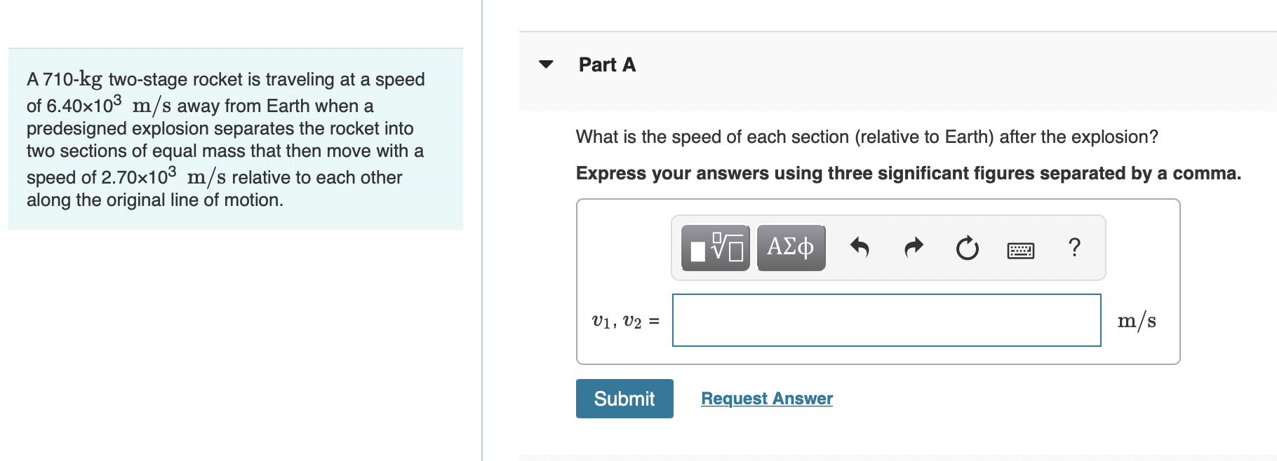 Solved A 710-kg two-stage rocket is traveling at a speed of | Chegg.com