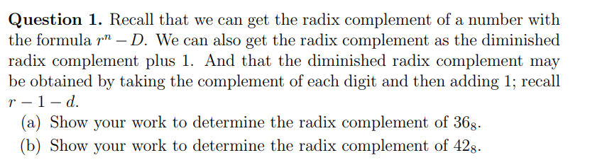 Solved Question 1. Recall that we can get the radix | Chegg.com