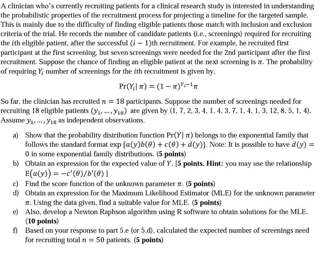 Solved A clinician who's currently recruiting patients for a | Chegg.com