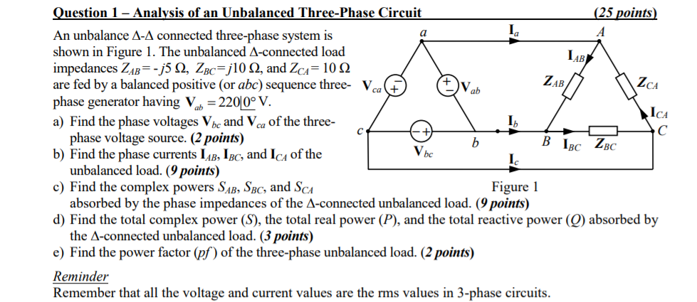 Solved a Question 1- Analysis of an Unbalanced Three-Phase | Chegg.com