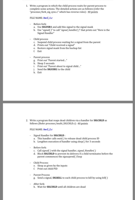 Solved 1. Write a program in which the child process waits | Chegg.com