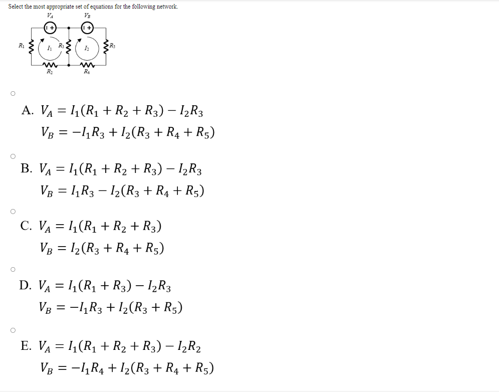 Solved Select the most appropriate set of equations for the | Chegg.com