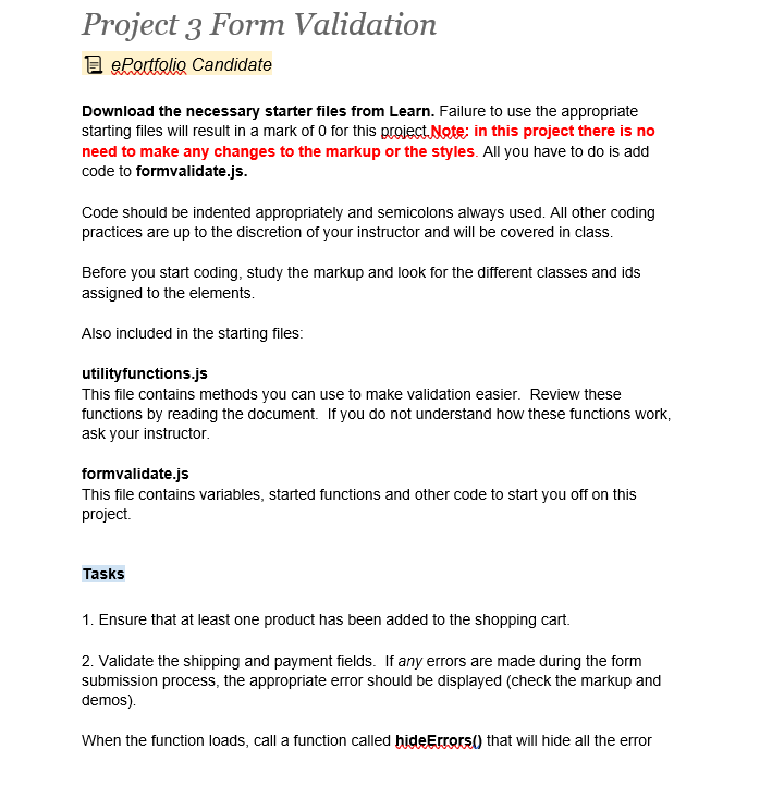 Project 3 Form Validation ePortfolio Candidate | Chegg.com