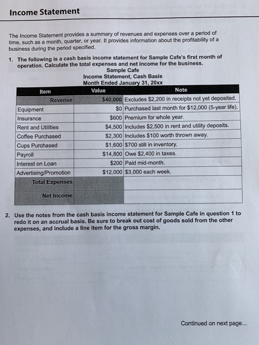 Solved Income Statement The Income Statement provides a | Chegg.com